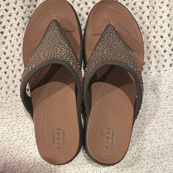 CROCS | Shoes | Crocs Womens Wedge Sandals Wbrown Monterey Diamante ...